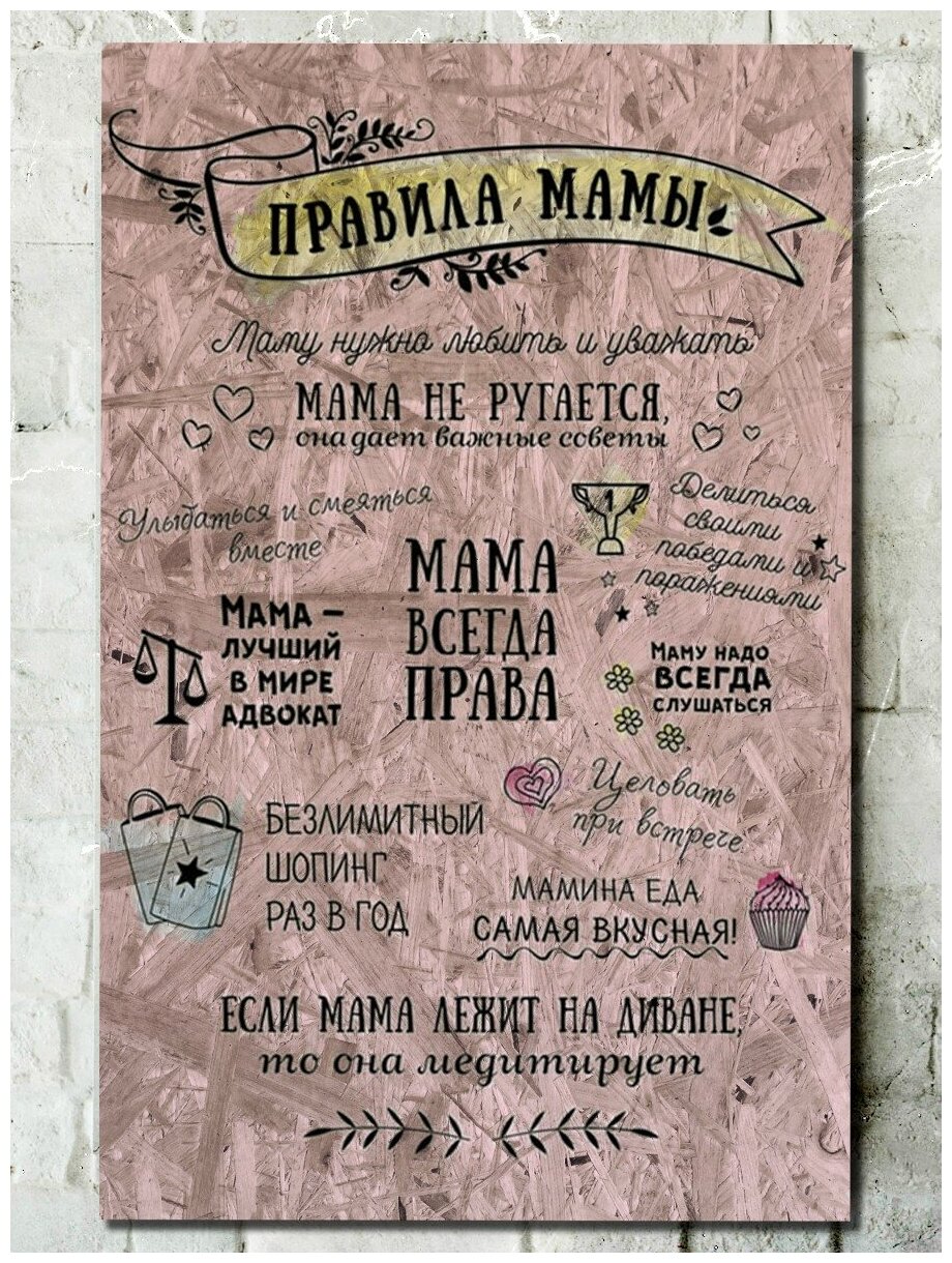 Картина интерьерная на рельефной доске Правила мамы (постер) - 514