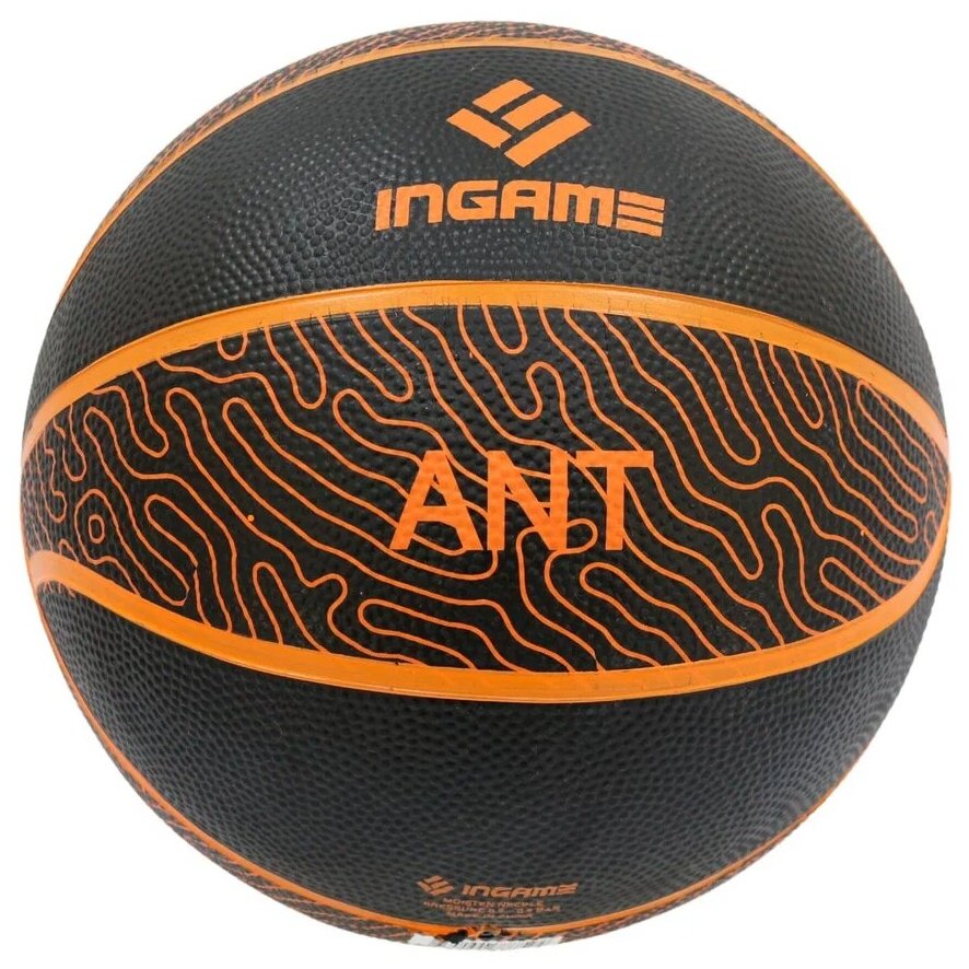 Мяч баскетбольный резиновый INGАME ANT, размер 7, черный/оранжевый