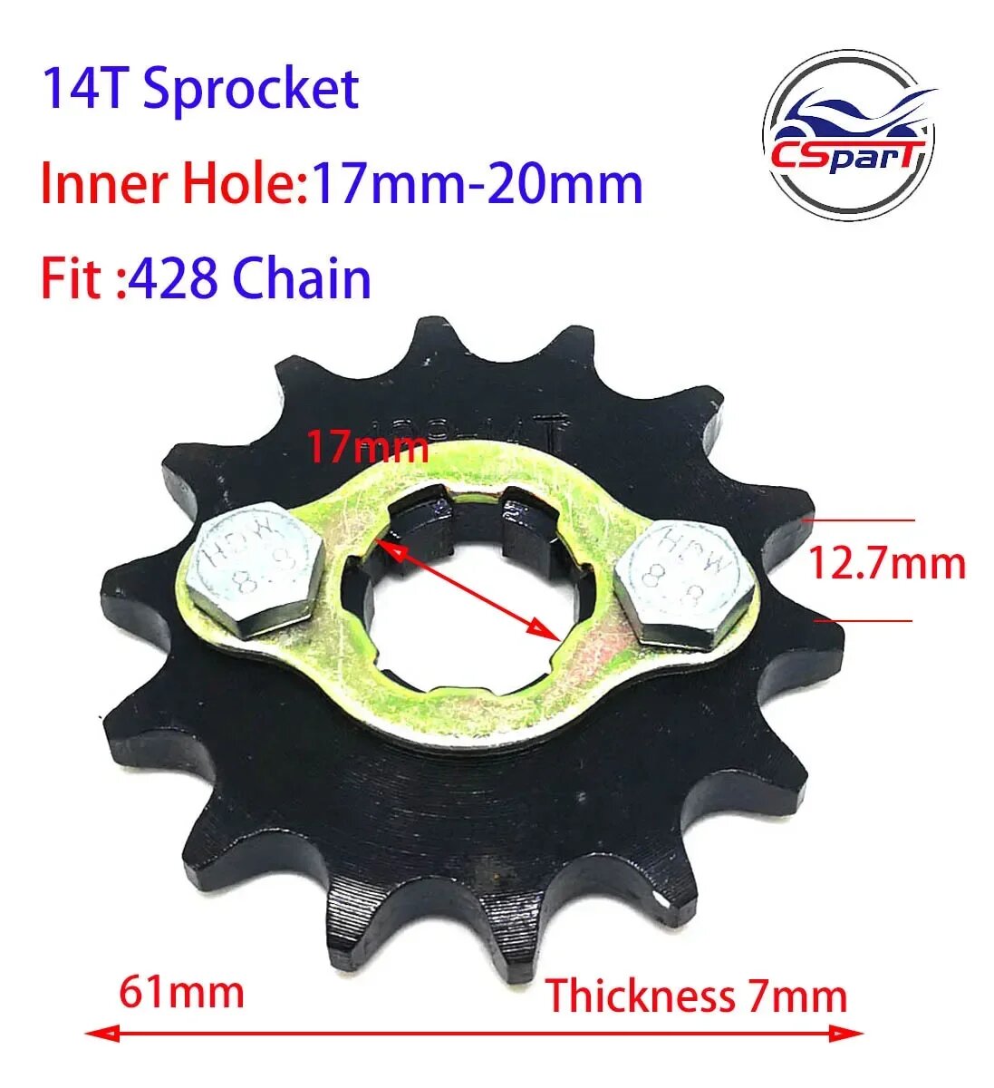 Передний двигатель 428 # Звездочка 17 мм 20 мм 11T-19T для KAYO BSE SSR SDG Dirt Pit Bike 14T-20