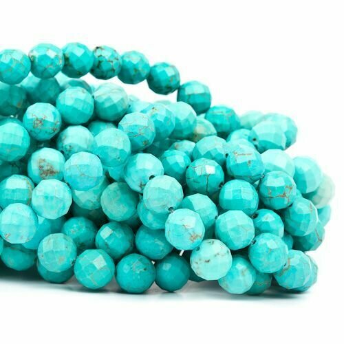 Говлит граненый. Бусина: шар 10мм, нить 42см, 37шт. Цвет: голубой