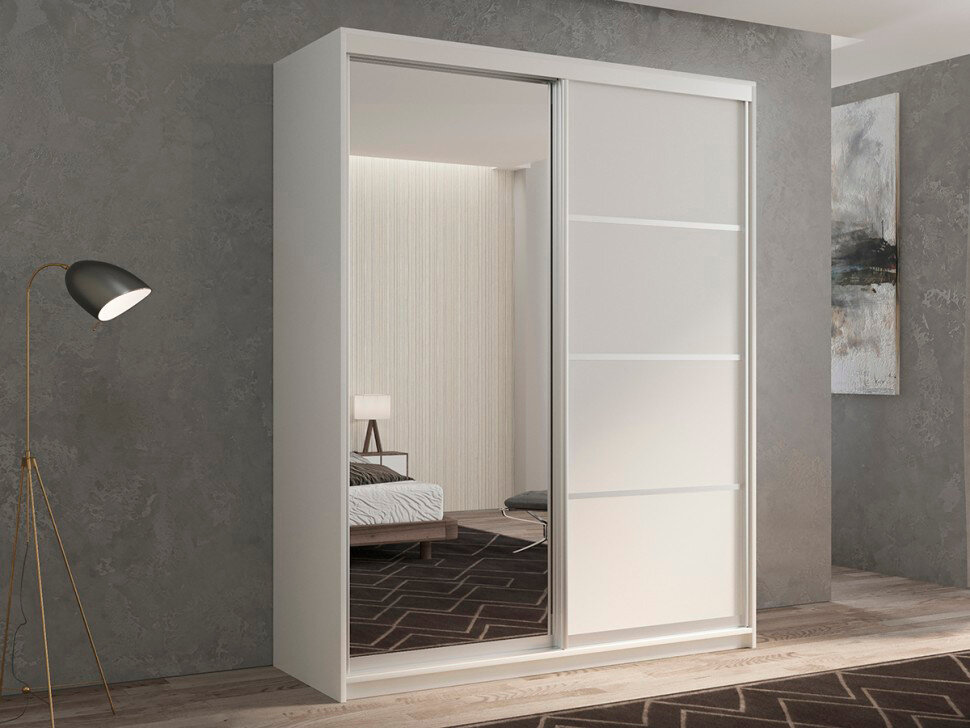 Шкаф купе для одежды Ронни 2, МФ-Купе, с зеркалом, 100х45х220, платяной, цвет белый