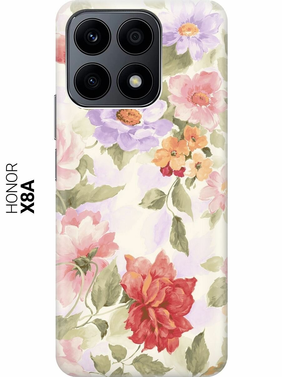 Силиконовый чехол на Honor X8a, Хонор Х8А с принтом "Нежные цветы"
