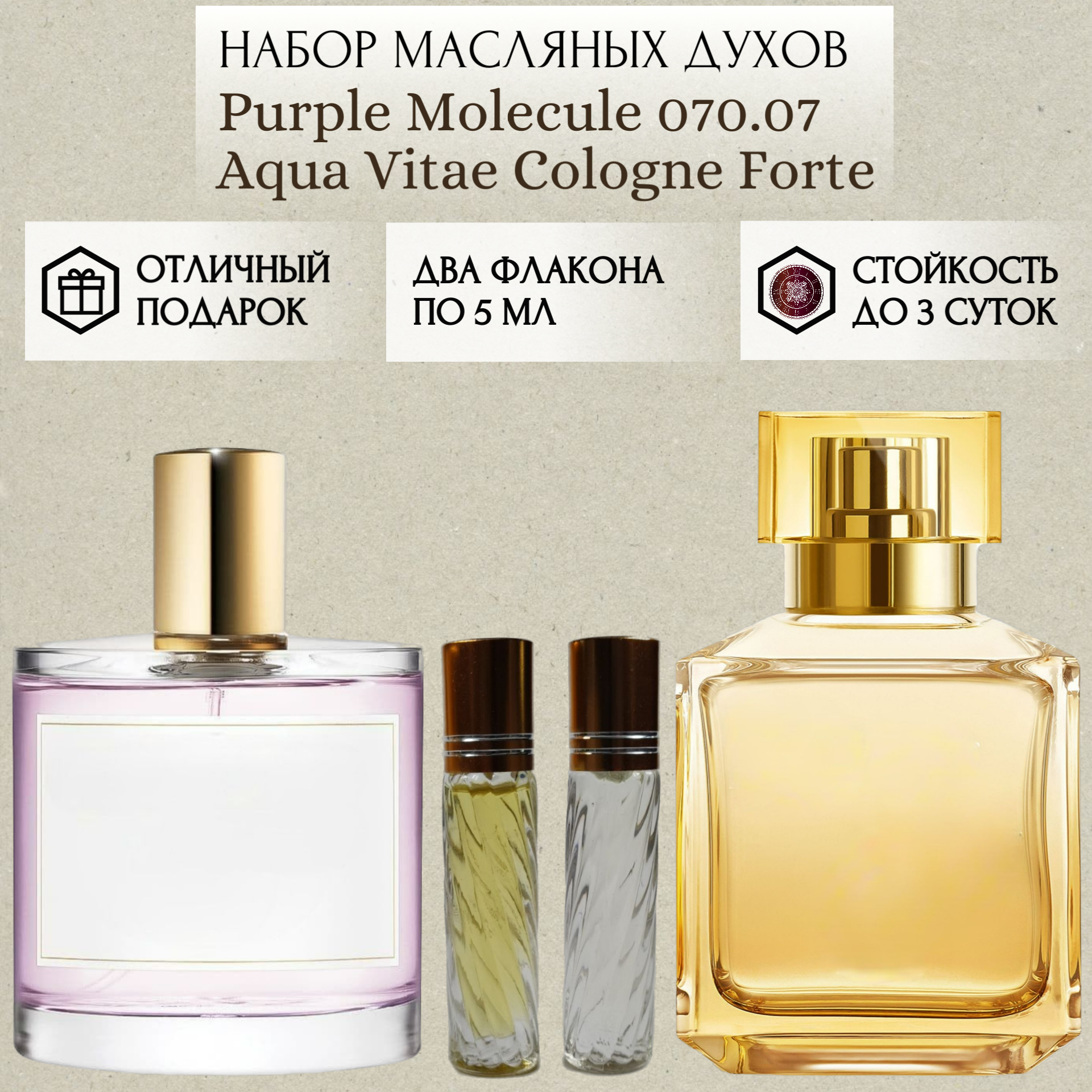 Духи масло Парпл Молекула 070.07; Аква Вита Колонь Форте; роликовый флакон 5 мл; 2 шт