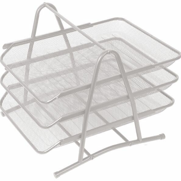 Лоток для бумаг 3-x секционный "deVENTE" размер 35x28x29 см, металлический, серебристый