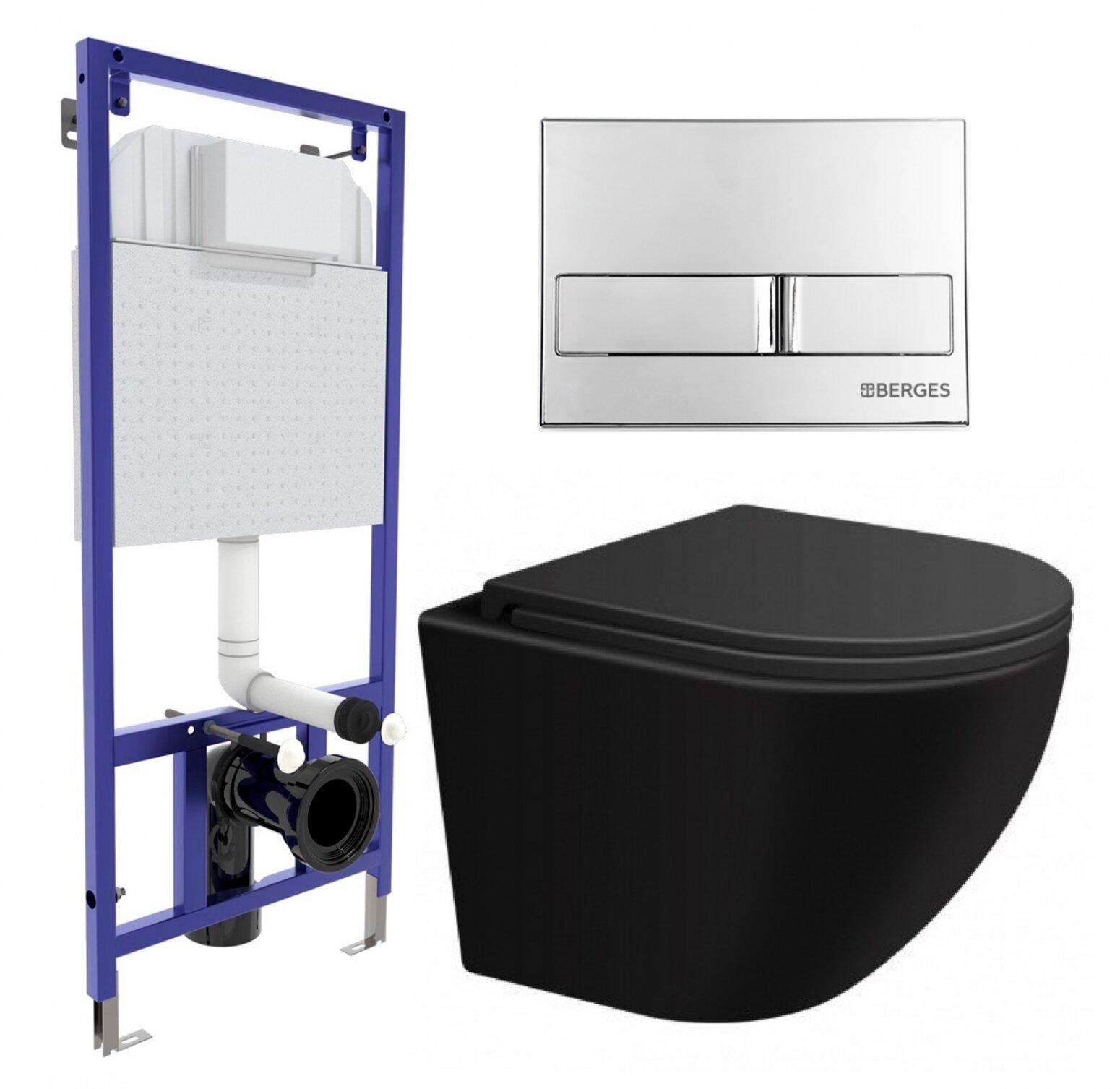 Комплект 3 в 1 инсталляция Berges Wasserhaus Novum L3 + Подвесной унитаз SinteSi EVI + кнопка хром