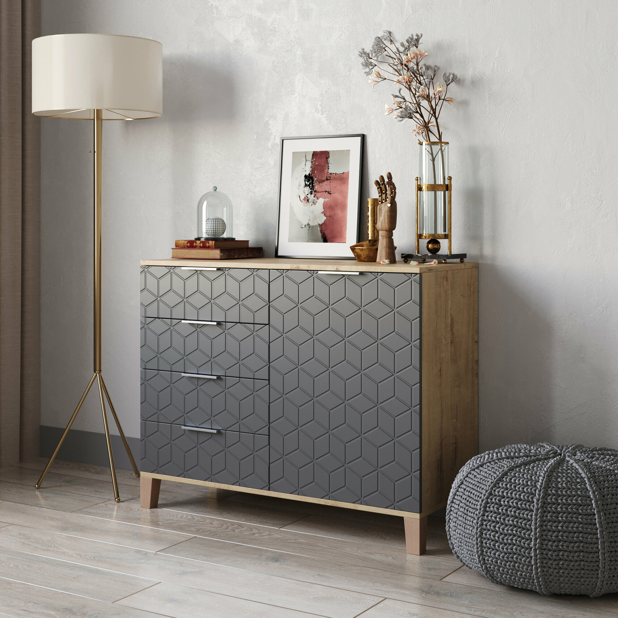 Комод для одежды большой в спальню, в прихожую, узкий с ящиками Марвин - 26 Графит, 90х80х40 см