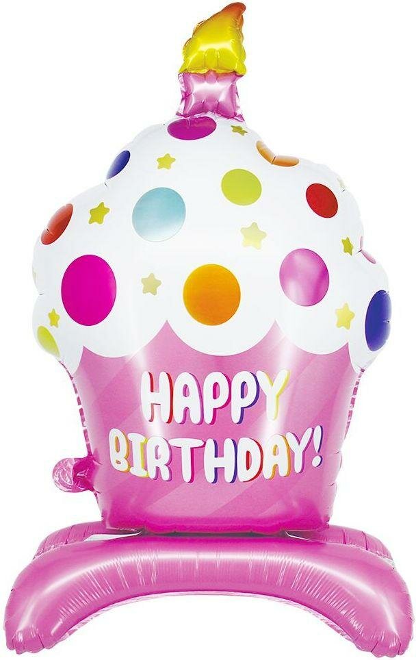 Шар 3D (35'/89 см) Фигура на подставке, Кекс на День Рождения, Розовый, 1 шт.
