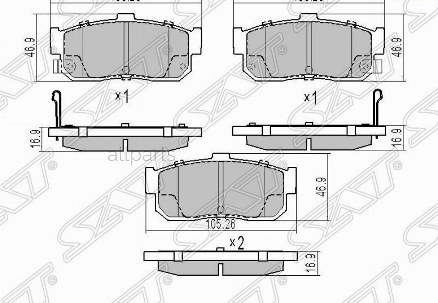 SAT ST-AY060-NS021 Колодки тормозные (Сзади) Nissan Almera 95-06 / Primera 90-02