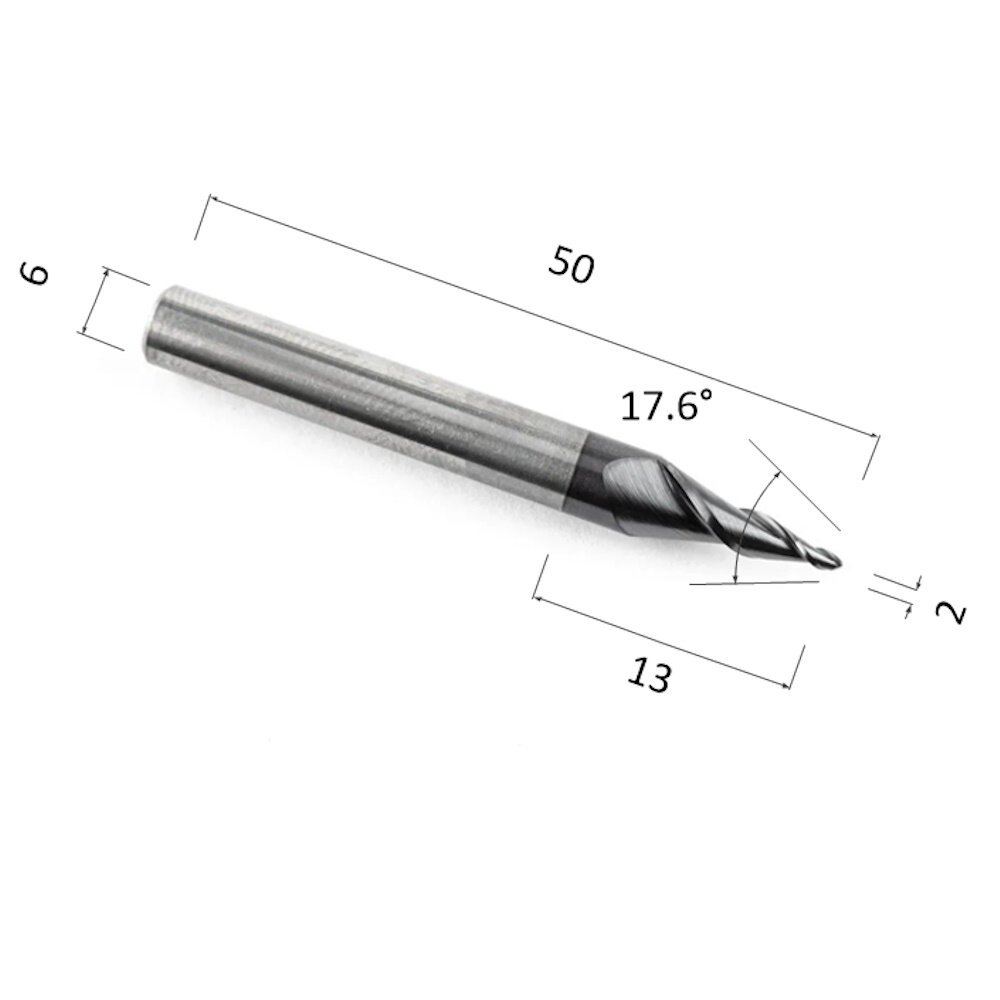 Фреза DJTOL ASL2QX6.13.1 спиральная двухзаходная конусная сферическая с покрытием AlTiN (по стали, цветным металлам (алюминий, латунь, медь, бронза))