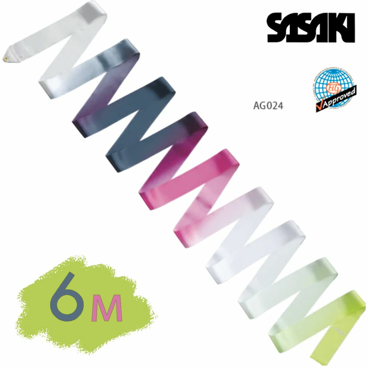 SASAKI Лента М-71AG 6м 024(Белый-Темно-синий-Розовый-Белый-Желтый) FIG