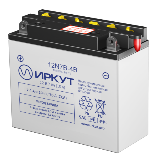 Мото аккумулятор иркут 12N7B-4B (12В 7.4Ач 70А 150х60х130) прямая полярность