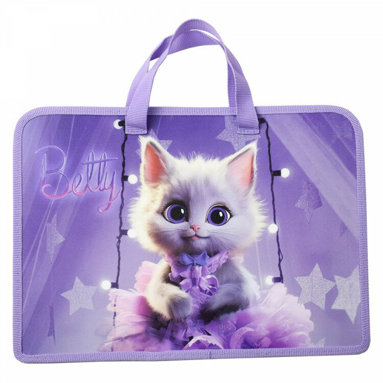 Сумка пластик А4 (Оникс) на молнии ручка-тесьма арт ПТ-14-4 Кошечка Бетти широкая боковинка