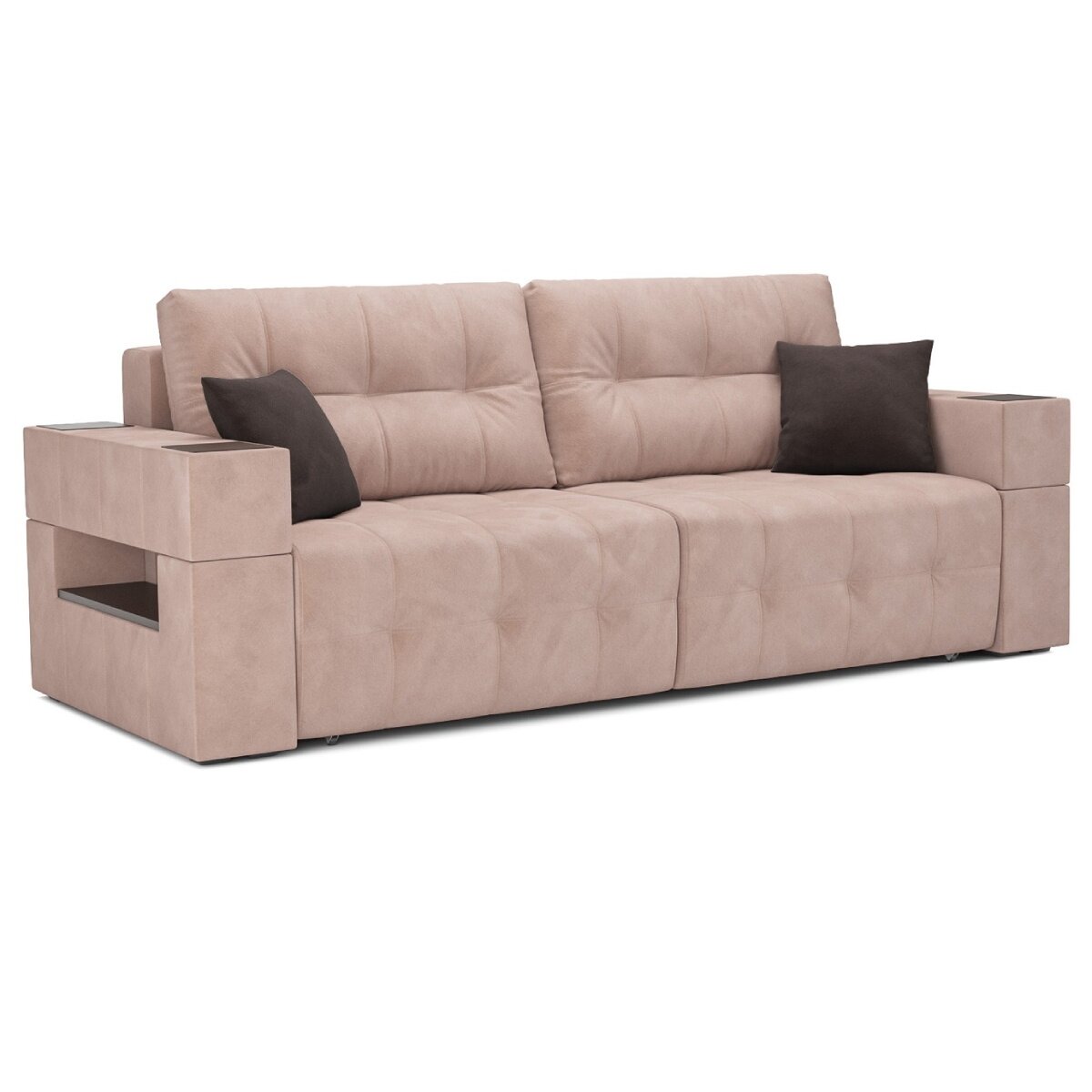 Диван Сток Диванов Мадрид Beige бежевый, механизм еврокнижка, с полочками в подлокотнике