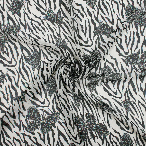 Ткань шифоновая Ткани-100, 100% полиэфирная, черная/белая, плотность 80г/м2