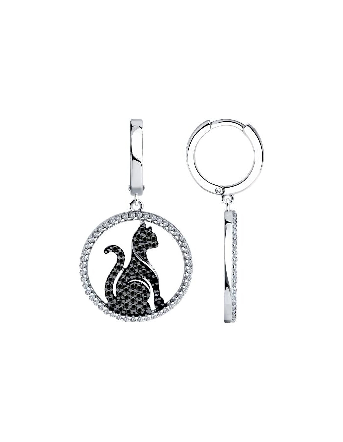 Серьги конго, серебро, 925 проба, родирование, фианит
