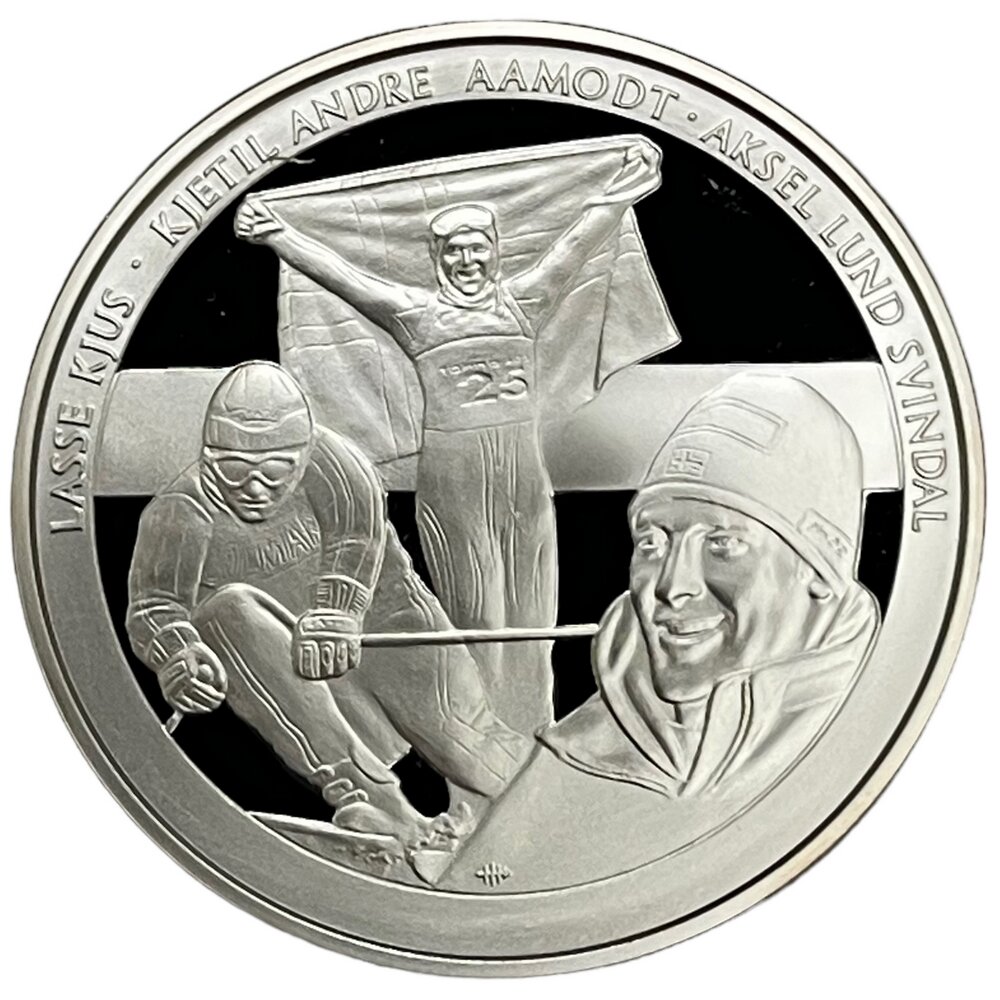 Норвегия, медаль "Лассе Кьюс, Хьетиль Омодт, Аксель Свиндаль. 100 лет Федерации лыжного спорта" 2008