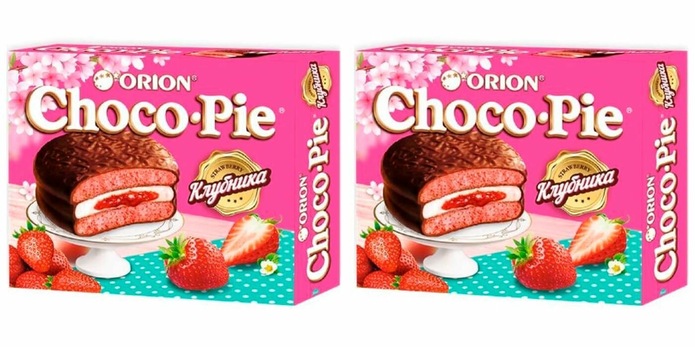 Choco Pie Печенье, Клубника, 12 шт, 360 г, 2 шт