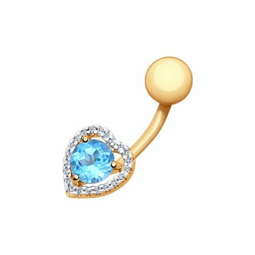 Пирсинг, красное золото, 585 проба, топаз, фианит