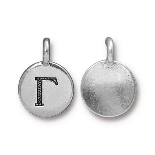 Подвеска, 16.5х12мм, TierraCast, буква Гамма, базовый материал - оловянный сплав, посеребренная с чернением, 2 шт.
