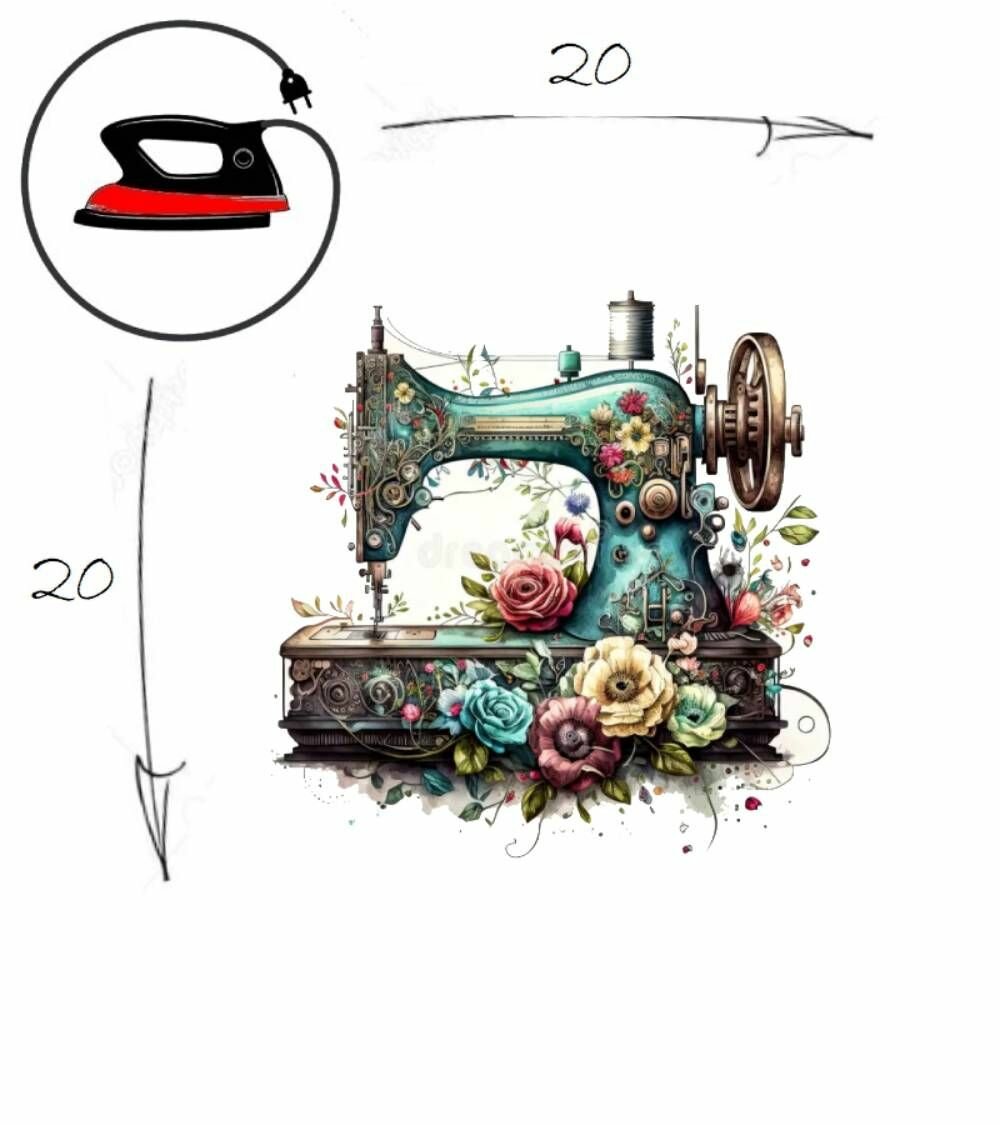 Термотрансфер "Швейная машинка", наклейка на одежду, 20х20