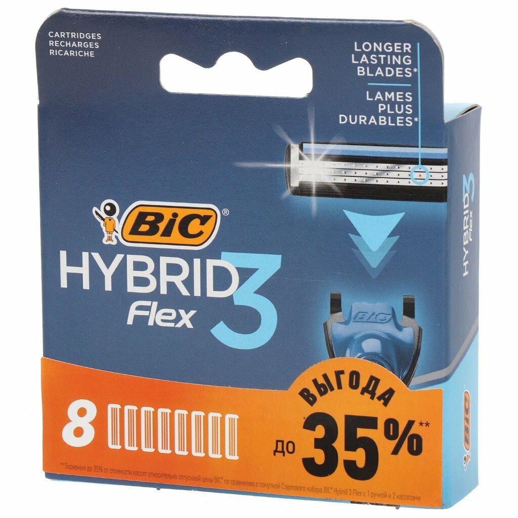 Сменные кассеты для бритв Bic, Hybrid 3 Flex, муж, 8 шт, 921450