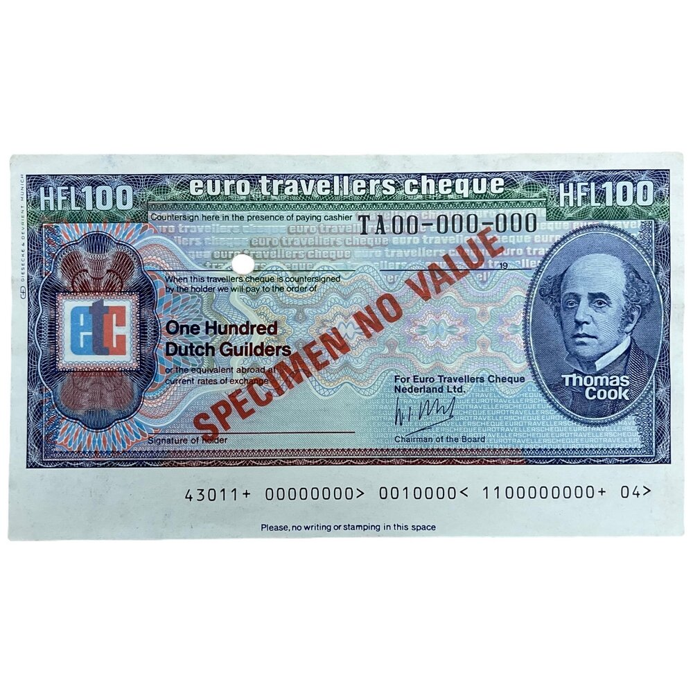 Нидерланды, дорожный чек "ETC" на 100 гульденов 1980-1990 гг. Specimen (Образец)