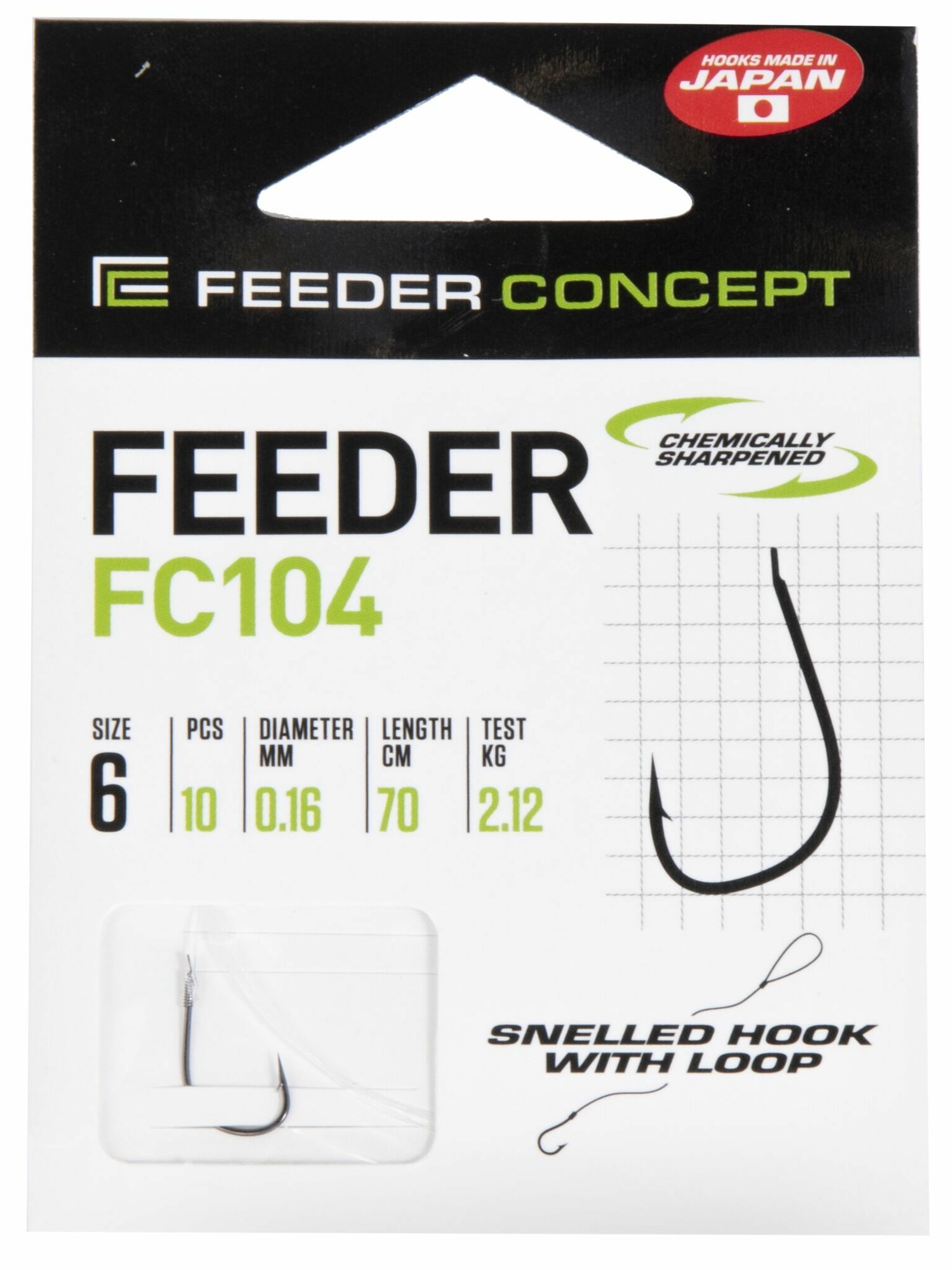 Крючки с поводком FC FEEDER сер. FC104 70см, разм.6, 0,16мм 10шт.