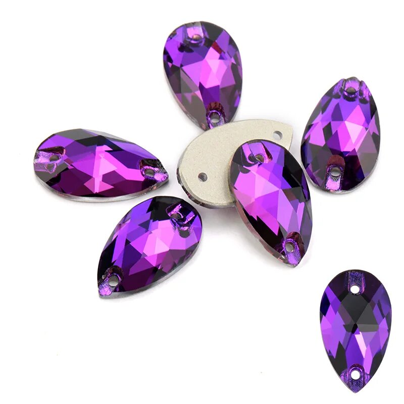 Стразы QIAO стеклянные капли для декора Фиолетовый, 7x12mm - 48pcs, Purple Velvet
