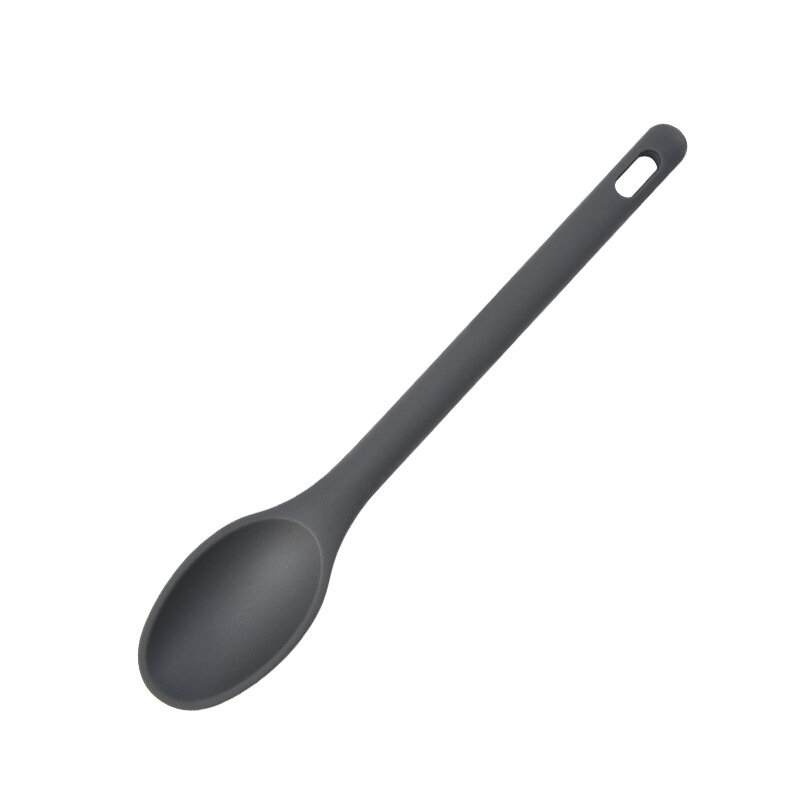 Маленькая силиконовая плотная ложка с длинной ручкой для салатов и готовки, серая кухонная утварь