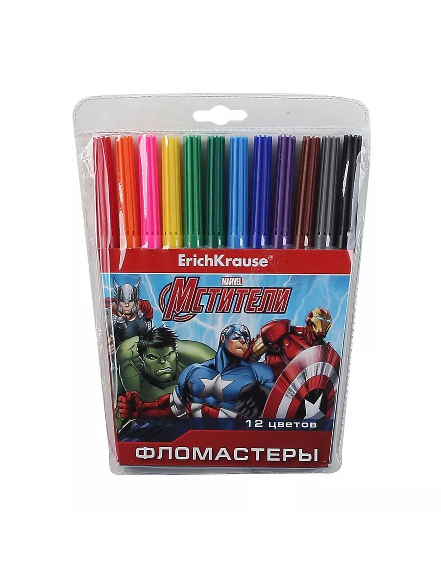 Фломастеры ErichKrause Pointes, 12 смываемых цветов, круглый корпус, вентилируемый колпачок