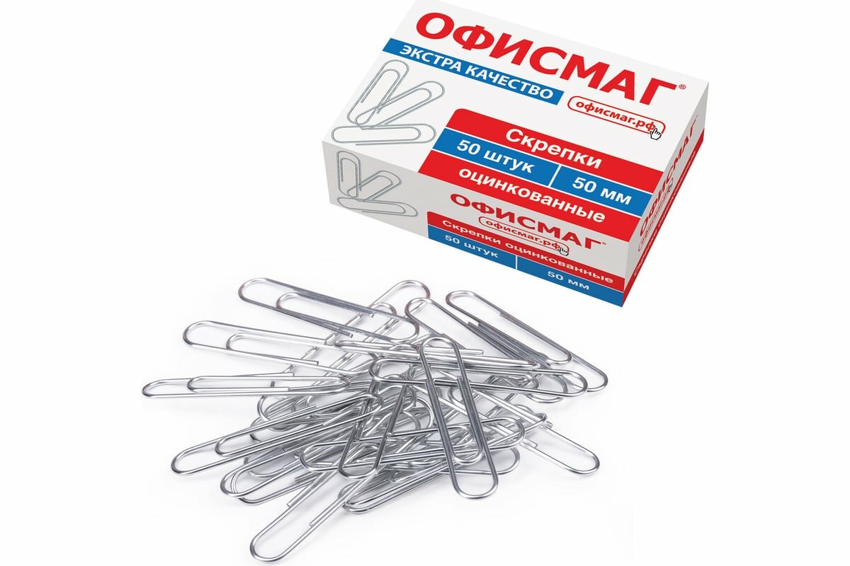 Офисмаг Скрепки экстра большие 50 мм оцинкованные, набор 50 шт, модель 271317