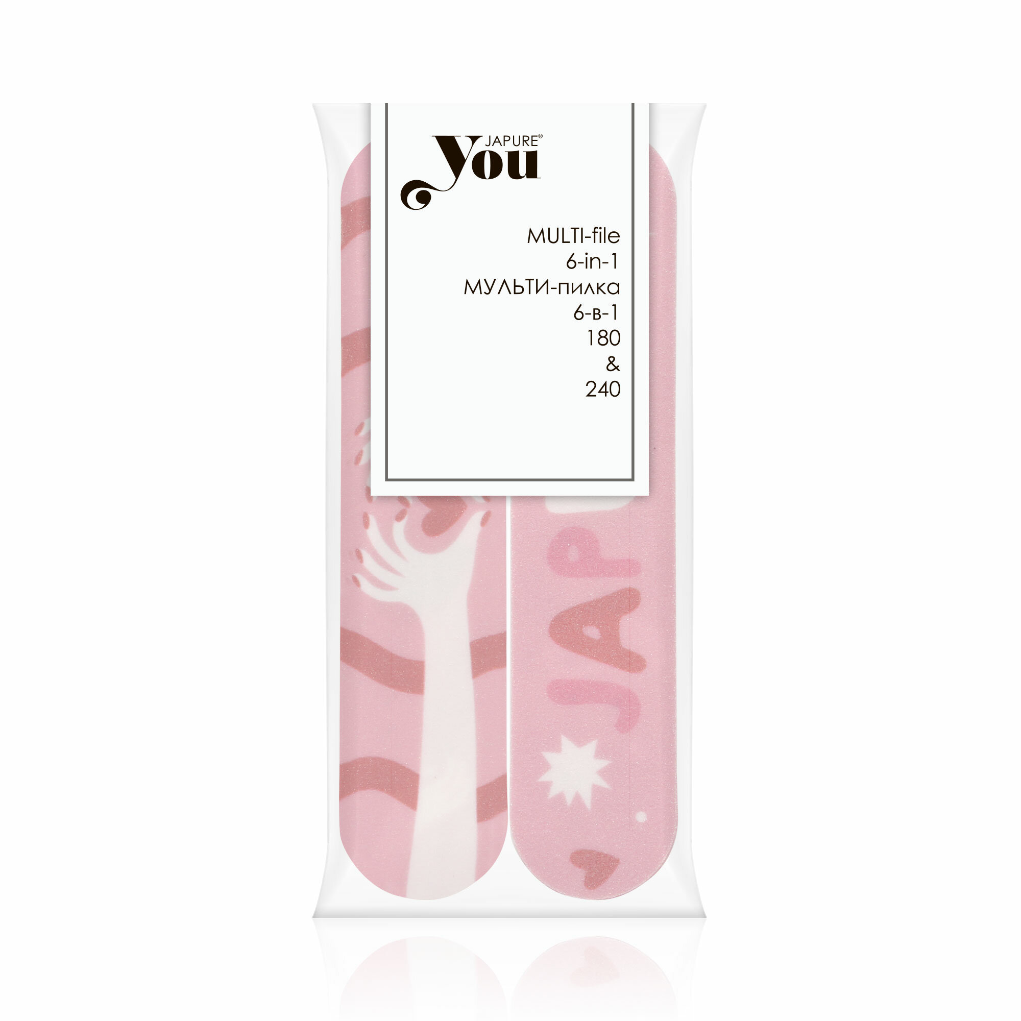 Комбинированная розовая mini Мульти первая пилка многослойная Japure YOU 6в1, абразив 180/240