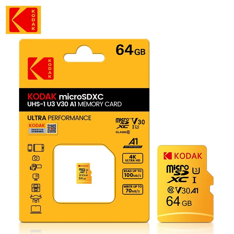 Карта памяти Kodak microSDXC 64GB UHS-I V30 A1
