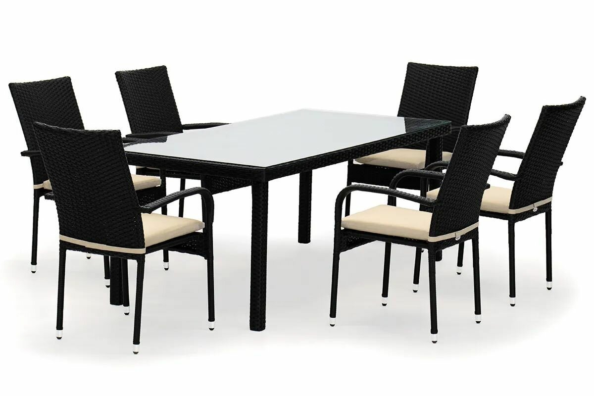 Обеденный комплект плетеной мебели "Гаити" на 6 персон, искусственный ротанг черный