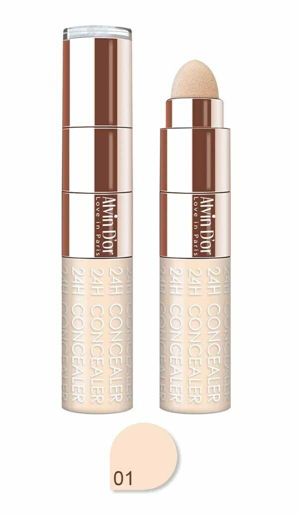 Alvin D'or, Консилер жидкий + спонж 24H Full cover concealer (тон 01 Слоновая кость)