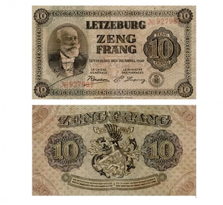 10 франков 1940 Люксембург, сувенирная копия, банкноты и купюры редкие коллекционные