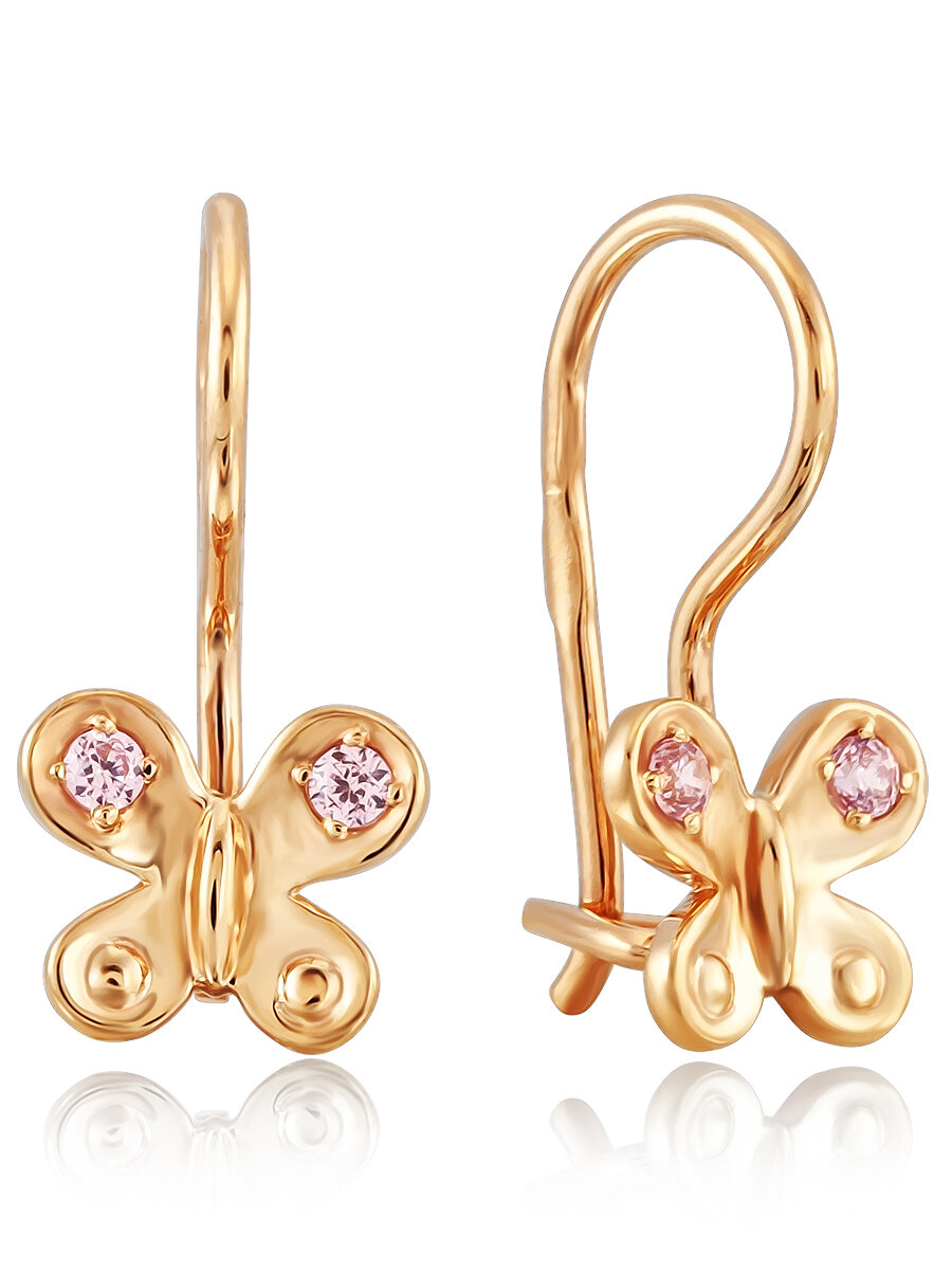 Серьги двусторонние, красное золото, 585 проба, фианит