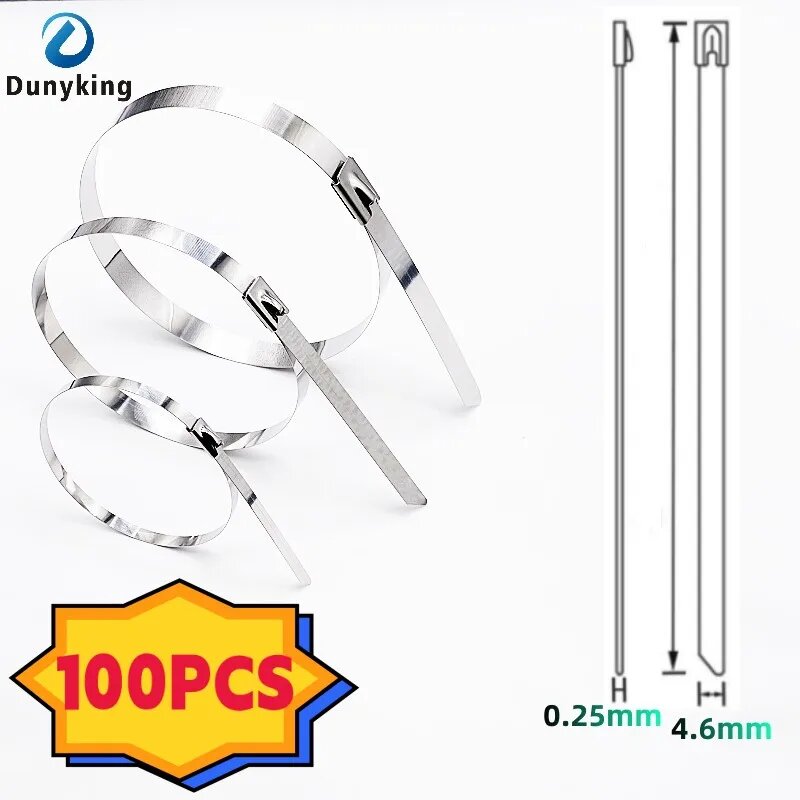 Металлические кабельные стяжки из нержавеющей стали 4.6x600mm, 100PCS