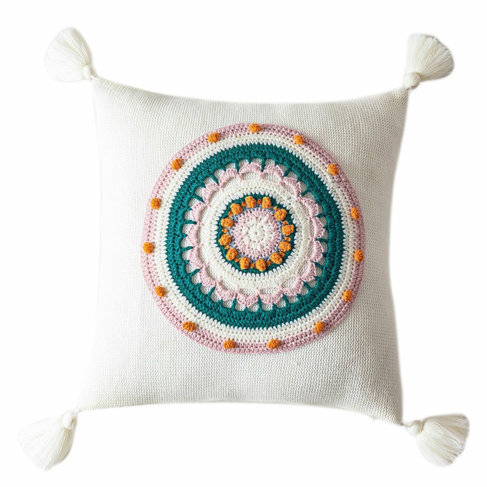 Вязаная декоративная подушка для чехла с кисточками, красочная круглая цветочная Co.
