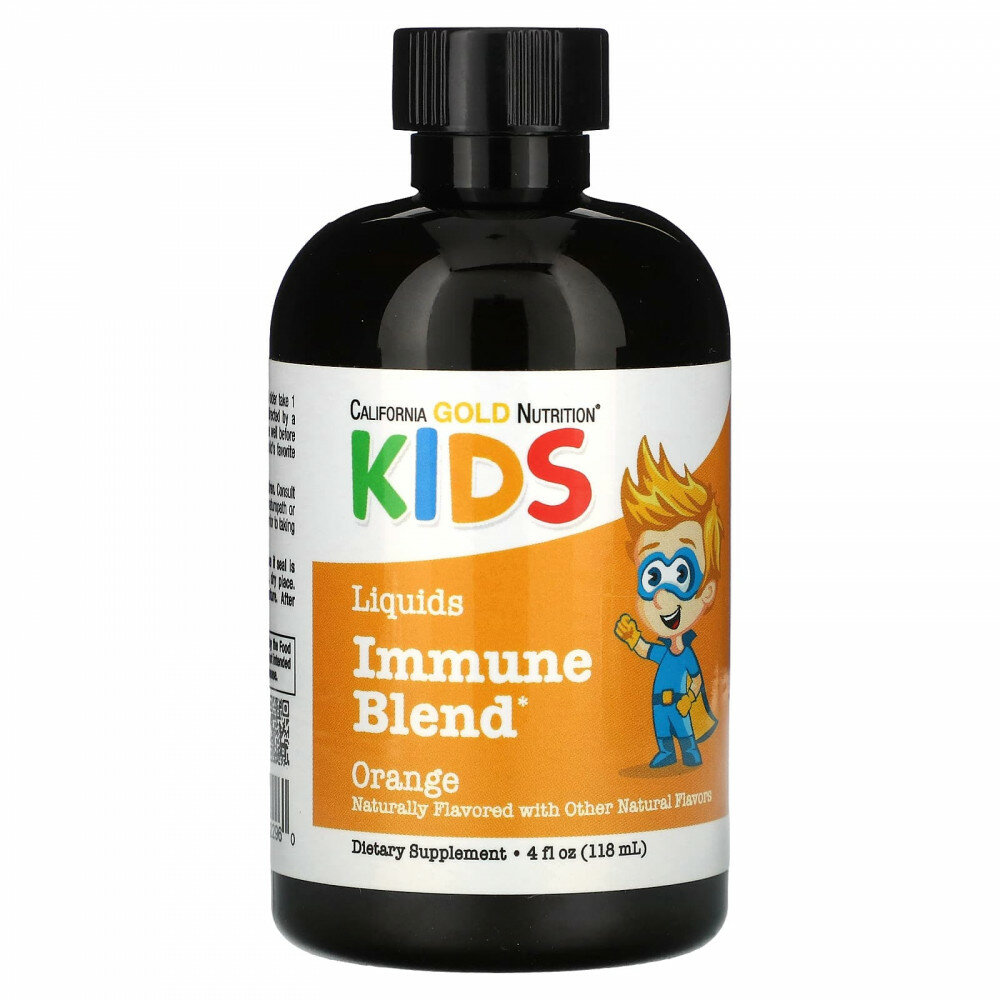 California Gold Nutrition, жидкая добавка для укрепления иммунитета, с экстрактом листьев оливкового дерева, зверобоя и коллоидным серебром для детей, без спирта, апельсин, 118 мл (4 жидк. унции)