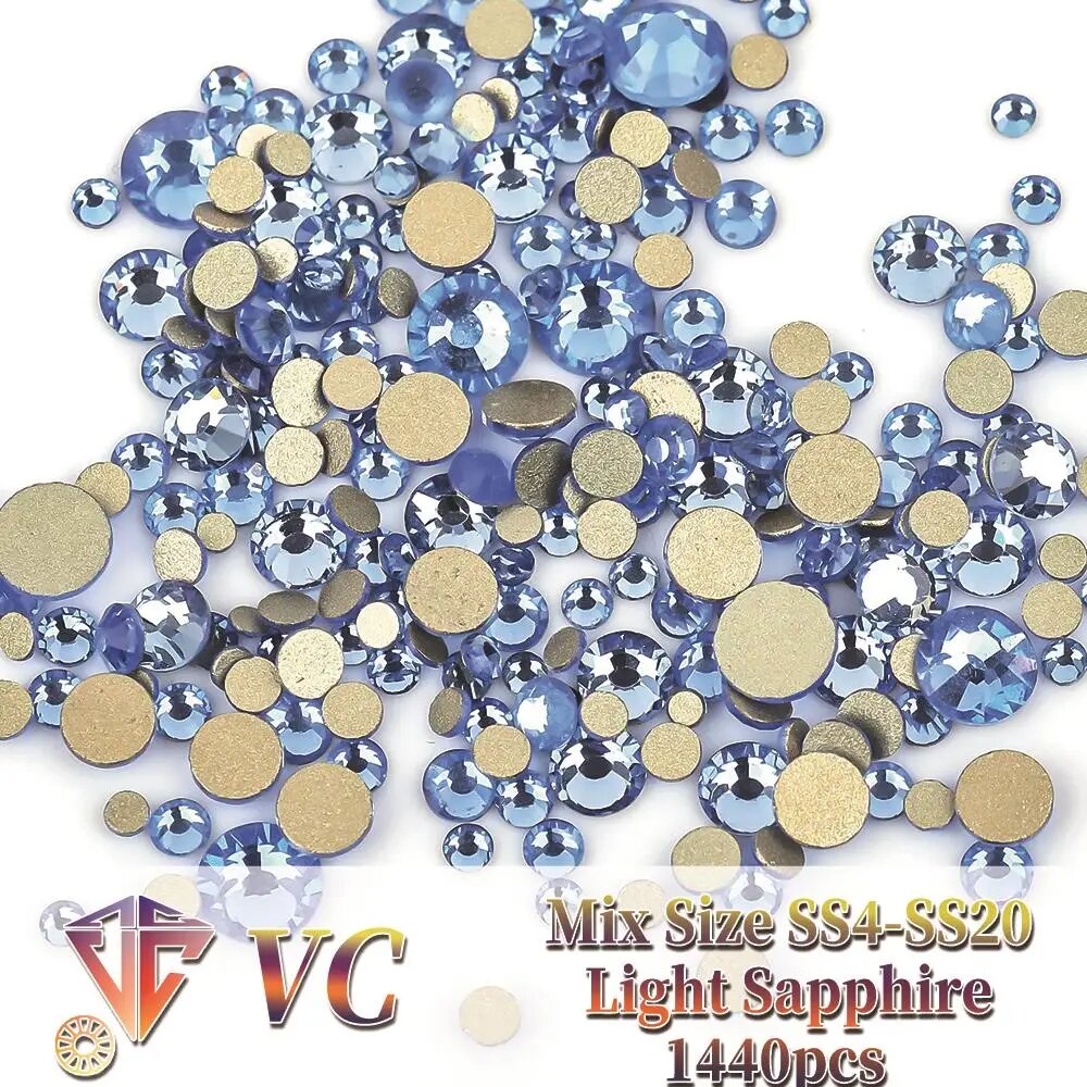 Стразы Light Sapphire голубые SS4-SS20, 1440 шт