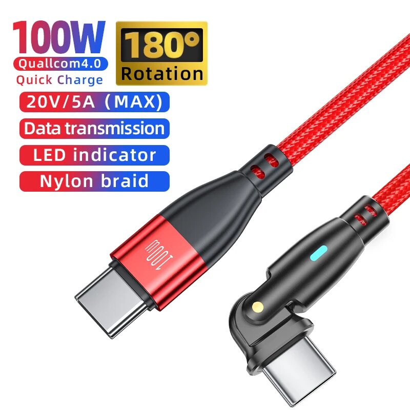 USB C - Type C кабель 2м, 100W Red, быстрая зарядка