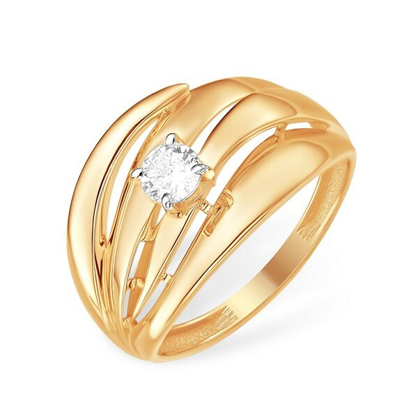 Кольцо тонкое, широкое JEWELIN, красное золото, 585 проба, фианит