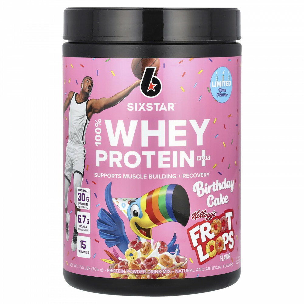 SIXSTAR, 100% Whey Protein Plus, праздничный торт Kellogg's Froot Loops, 705 г (1,55 фунта)