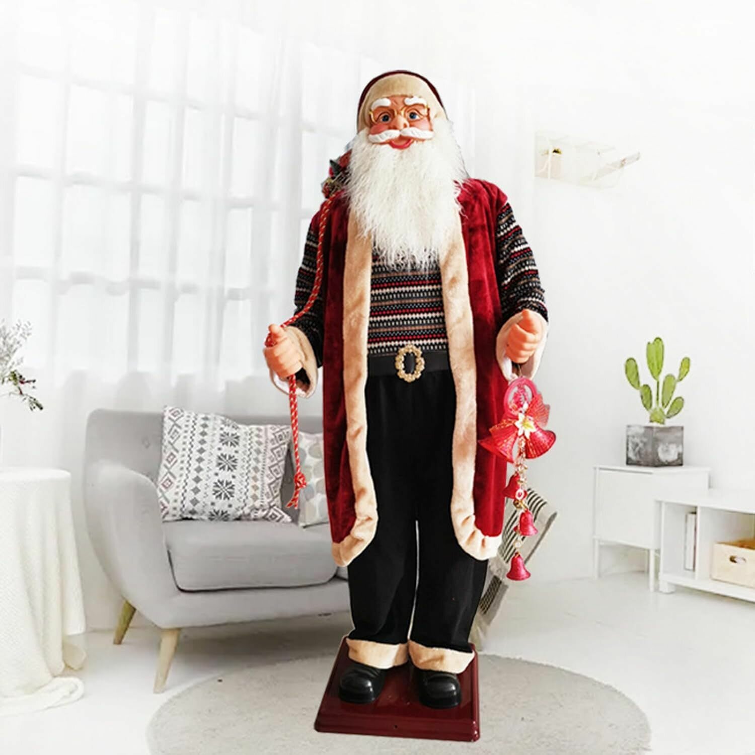 Электрическая статуя Деда Мороза в натуральную величину, подвижный музыкальный персонаж рождественского украшения для входа в гостиницу, торговый центр
