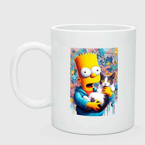 Bart Simpson with a kitten - ai art Керамическая кружка