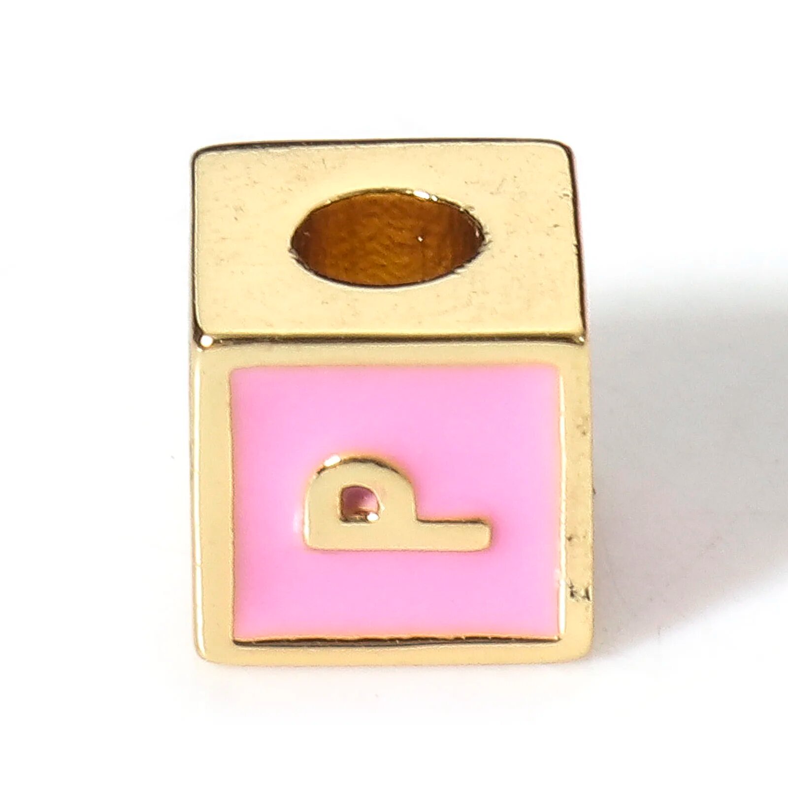 Бусина DoreenBeads, буква P, розовый цвет, квадратная