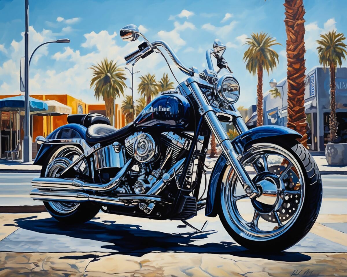 Картина по номерам на подрамнике 40*50 см "Черный мотоцикл"