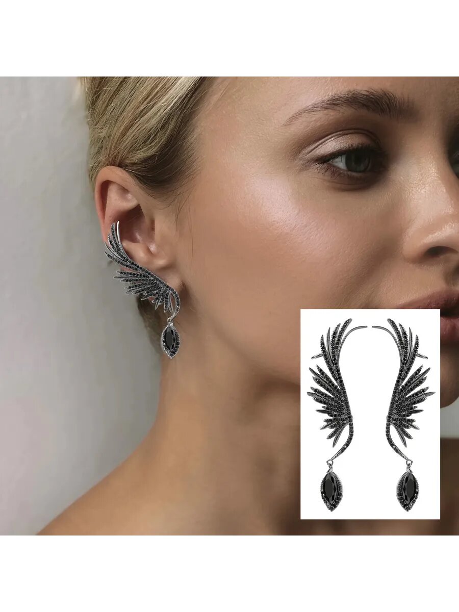 Серьги каффы, кристалл, фианит