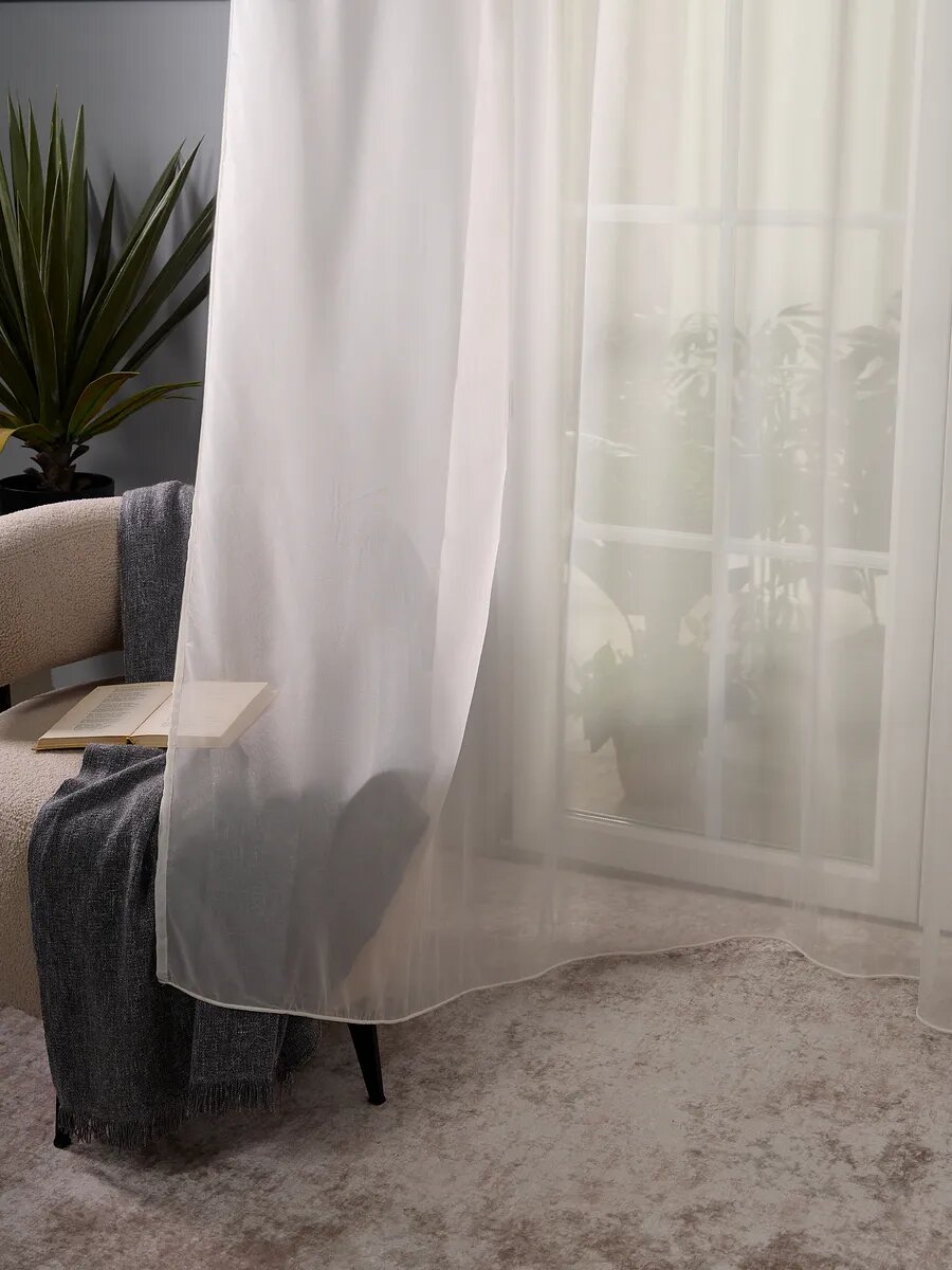 Тюль в спальню гостиную SANPA HOME, креп-органза 300х260 см, шторная лента